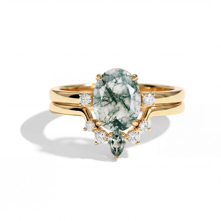 Moss Agate Stacking Ring Set – Crytale Jewelry